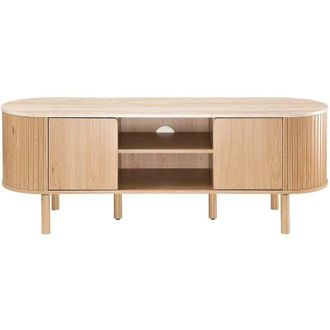 Calicosy Meuble TV 2 portes avec plateau effet travertin L140 cm - HELIOS