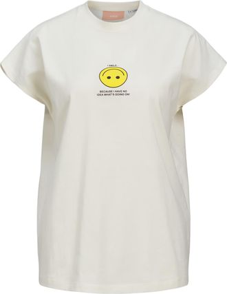 Jack & Jones Jack & Jones Damen Jxastrid Sl Boxy Print Tee JRS T-Shirt, Vanilla Ice/Print:Yellow Smiley, XS