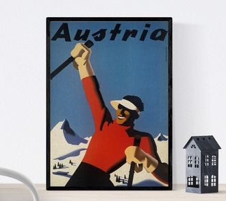 Nacnic Vintage Poster Vintage Poster Europ&auml;ische Berge. Ski in &Ouml;sterreich. A3 Gr&ouml;&szlig;e