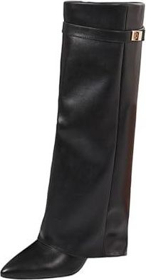 Generic Bottes hautes d&eacute;contract&eacute;es pour femme - Larges mollets - &Eacute;l&eacute;gantes - Bout pointu - Fermeture &eacute;clair lat&eacute;rale - Talons mi-longs - Confortables - &Agrave; enf