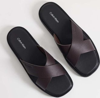 Calvin Klein Sandales en cuir v&eacute;ritable &agrave; brides crois&eacute;es - Bordeaux-Rouge