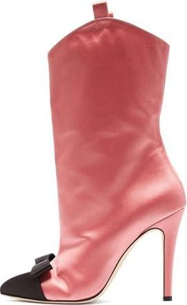 Generic Bottines Courtes &agrave; Talons Hauts et Bout Pointu avec Noeud Papillon pour Femme, Chaussures &eacute;l&eacute;gantes &agrave; Enfiler &agrave; Talon Aiguille, Bottes Mi-Mollet Unies