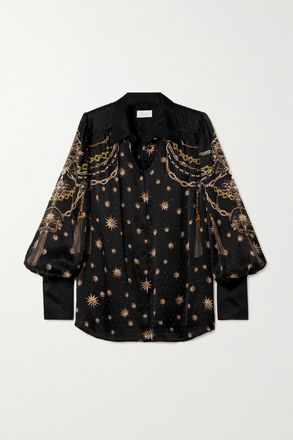 Camilla Bluse Aus Seiden-charmeuse Mit Kristallen - Schwarz