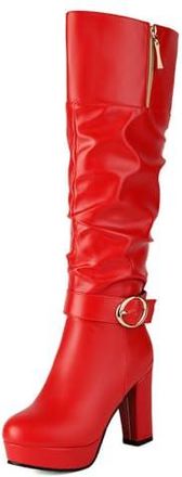 Generic Bottes déquitation molles à bout rond pour femme avec boucle et fermeture éclair, Rouge, 37.5 EU