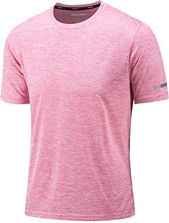 KEFITEVD T-Shirt de Sport à Col Rond pour Hommes Hauts Respirants à Manches Courtes T-Shirt Léger à Séchage Rapide,Rose, 2XL