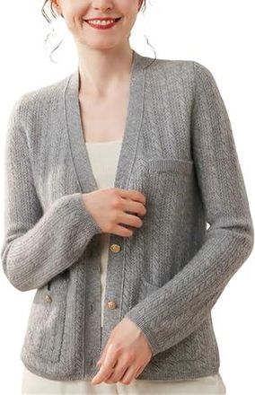 Generic Cardigan &agrave; col en V 100 % cachemire pour femme - Veste dhiver unie douce et confortable en tricot &eacute;l&eacute;gant, gris clair, Taille XL