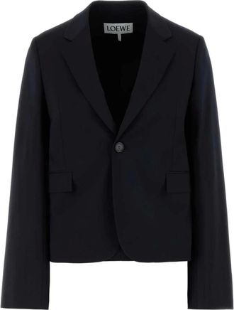 Loewe Femme, Vestes, Bleu, Taille: 42 FR Single-Breasted Cropped Blazer