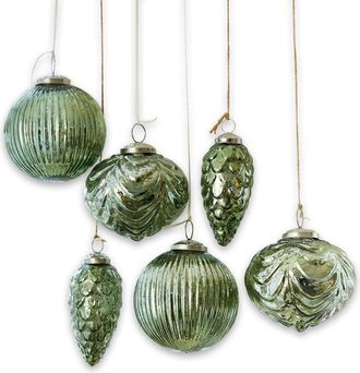 Loberon Weihnachtsschmuck 6er Set Silverhill, Mundgeblasen, Verschiedene Formen, Antik-Finish, Weihnachtskugeln, Weihnachten, Christbaumschmuck, Glas, Edelsta