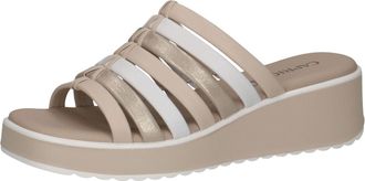 Caprice Damen Pantoletten aus Leder mit Keilabsatz, Weiß (White/Lt Gold), 40 EU