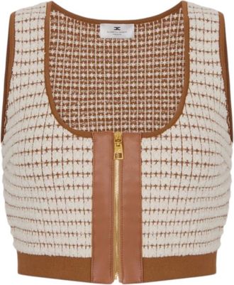 Elisabetta Franchi Femme, Tops, Beige, Taille: 42 FR Chenille Top with Waffle Stitch