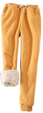 ORANDESIGNE Pantalon 2019 Nouveau Hiver Fashion Pantalon Femme Polaire Chaud, Suède Cofortable Mode Pants de Nuit Pyjamas Noel Confortable Casual Jaune XL