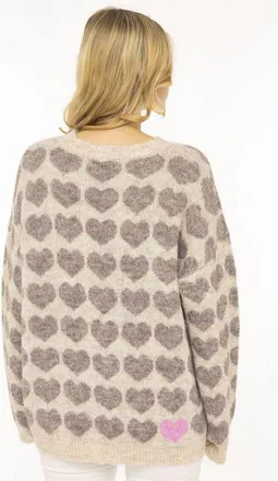 Zwillingsherz Strickpullover HEARTS oversize, Herzmuster, Rundhals, &uuml;berschnittene Schultern, Strick