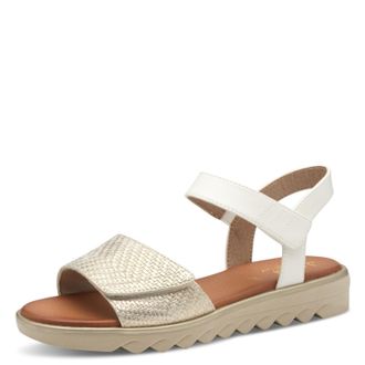 Jana Damen Sandalen flach mit Klettverschluss Vegan, Mehrfarbig (White/Gold), 40 EU