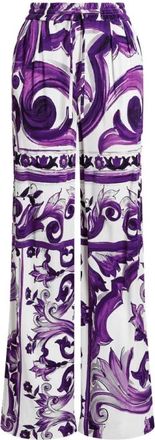 Dolce & Gabbana Femme, Pantalons, Violet, Taille: 40 FR Pantalon large &agrave; imprim&eacute; Majolica
