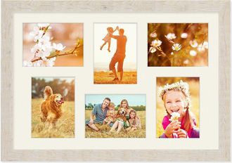 Photolini Bilderrahmen 40x60 cm Holz Wei&szlig;, Collage Rahmen 6 Fotos, Passepartout, Echtholz-Rahmen rustikal, Strandhaus, Made in Germany, Echtglas, zum Aufh&auml;ngen 