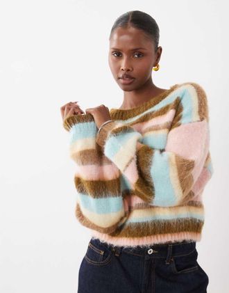 Kiwi & Co flauschiger Strickpullover mit Pastellstreifen-Multi