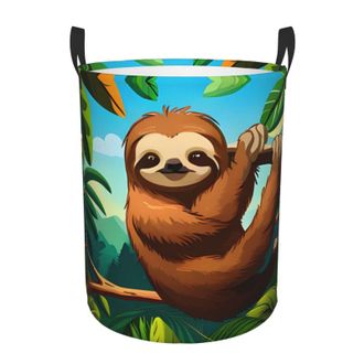 Generic Niedliches Faultier Aus Der Cartoon-Reihe W&auml;schesammler Rund W&auml;schekorb Mit Henkel W&auml;schetonne F&uuml;r Lagerung Kuscheltier W&auml;schekammer