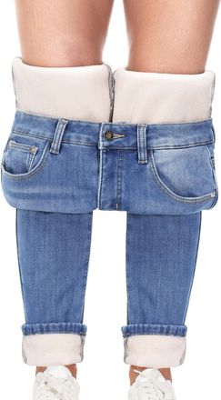 Fengbay Damen Fleece Gef&uuml;ttert Jeans Winter Thermo Stretch High Waisted Skinny Casual Warm Po-Lift Denim Jeanshosen