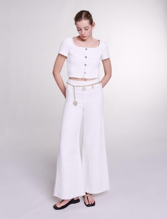 Maje Pantalon Large En Tweed - Blanc - Taille 38 - Maje
