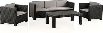 PEGANE Pegane - Salon de Jardin 5 Places en r&eacute;sine anthracite (1 table basse + 1 canap&eacute; 3 places + 2 fauteuils)