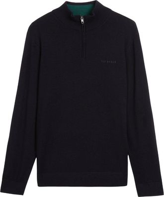Ted Baker Fashbee Branded Merino Half Zip Navy Jumper
