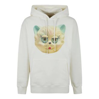 Valentino Garavani Homme, Sweatshirts et sweats &agrave; capuche, Beige, Taille: S Cotton Hooded SweaT-shirt With Le Chat De La Maison Print