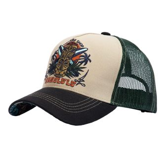 King Kerosin Herren Trucker Cap - Hawaiianischer Tiki Frontpatch - Rockabilly Mesh Cap - Snapback M&uuml;tze - Retro Vintage Design - Atmungsaktiv - Verstellbar - Baseb