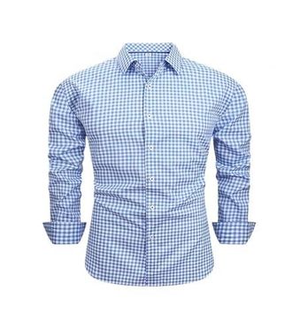 Generic Chemise &agrave; carreaux extensible dans 4 directions for homme - Chemise d&eacute;contract&eacute;e boutonn&eacute;e vintage vichy, coupe d&eacute;contract&eacute;e et confortable(Light blue