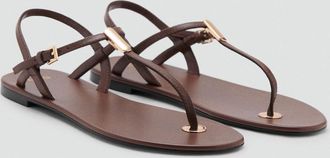 Mango Sandales en cuir d&eacute;tail m&eacute;tallique marron moyen - Femme - 35 - MANGO