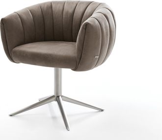 DELIFE Drehstuhl Jada-Flex Mikrofaser Taupe Vintage Fu&szlig;kreuz Edelstahl 360&deg; drehbar Wippfunktion Taschenfederkern, Esszimmerst&uuml;hle