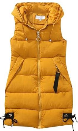 Generic Gilet dhiver matelassé pour femme, gilet rembourré tendance, couleur unie, vêtement dextérieur thermique mi-long, gilet à capuche, léger et rembourré 