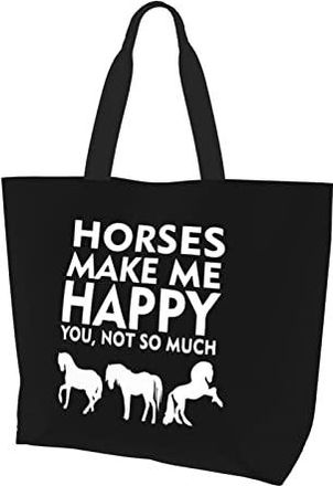AOOEDM Horses Make Me Happy Ladies Canvas Tote Sac &agrave; provisions r&eacute;utilisable