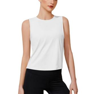 Generic Débardeur dentraînement léger à col rond pour femme, sans manches, pour gym, yoga, blanc, L