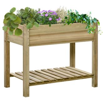 OUTSUNNY Hochbeet mit Ablage, erh&ouml;htes Kr&auml;uterbeet mit Ablaufl&ouml;chern, Pflanzkasten aus Holz, wetterbest&auml;ndig Gem&uuml;sebeet, Gartenbeet, Pflanzbeet f&uuml;r