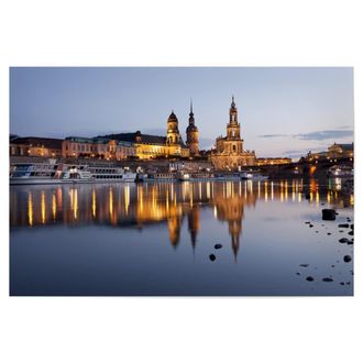 artboxONE Poster 30x20 cm Architektur Dresden bei Nacht hochwertiger Design Kunstdruck - Bild elbufer Dresden Elbe
