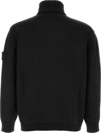 Stone Island Cotton Elastane Turtleneck Sweater - Black