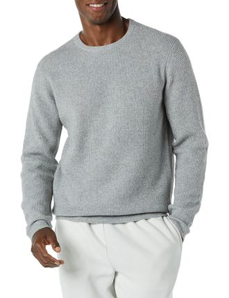 Amazon Essentials Herren Soft-Touch-Pullover mit Langen Ärmeln, Rundhalsausschnitt und Waffelstich, Hellgrau Meliert, XL