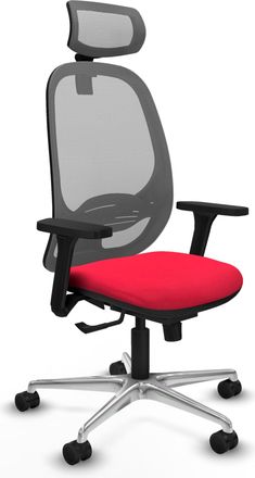 Piqueras y Crespo Stuhl mit Rollen f&uuml;r PC Cilanco mit 3D-Armen, h&ouml;henverstellbare Lendenwirbelst&uuml;tze und h&ouml;henverstellbares Kopfteil, Grau/Rot