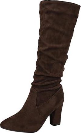 Generic Bottes montantes au genou pour femme - Talon bloc - Confortables - &Eacute;l&eacute;gantes - Couleur unie - Style d&eacute;contract&eacute; - Bout pointu - &Agrave; enfiler - Bottes d&eacute;q