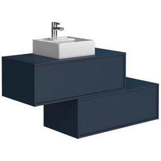 Vente-Unique Meuble de salle de bain suspendu bleu nuit avec simple vasque carr&eacute;e et deux tiroirs - 94 cm - TEANA II
