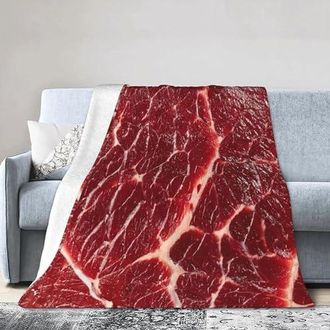 Generic Couverture Polaire 130x150 cm Steak Plaid Polaire Lit 1 Personne 3D Imprim&eacute;e Nourriture Couverture Doux et Chaud Plaid pour Canap&eacute; Lit, Blanket pour A