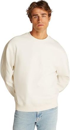 Calvin Klein Sweat dIntérieur Homme Logo Tape Crew Neck Relaxed Fit, Beige (Tofu), M