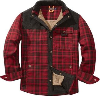 Generic Veste l&eacute;g&egrave;re en flanelle pour homme, chemise d&eacute;contract&eacute;e &agrave; manches longues boutonn&eacute;e, manteaux chauds doubl&eacute;s, chemise en flanelle en velours c&ocirc;tel&eacute; 