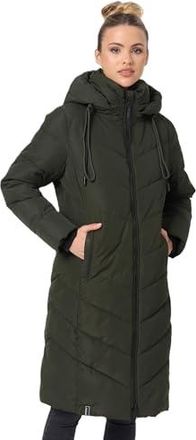 Navahoo B982 Veste dhiver longue matelass&eacute;e &agrave; capuche pour femme, Vert olive fonc&eacute;, L