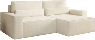 E-MEUBLES Wendbares Ecksofa aus Cord, Ecksofa f&uuml;r Wohnzimmer, Schlafsofa in L-Form, mit Bettkasten und Schlaffunktion - denver mini (Hellgrau - Poso 110)