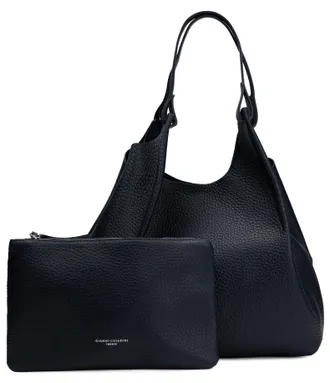 Gianni Chiarini Womens Tote Bag With Pouch, Midnight Blue Calfskin