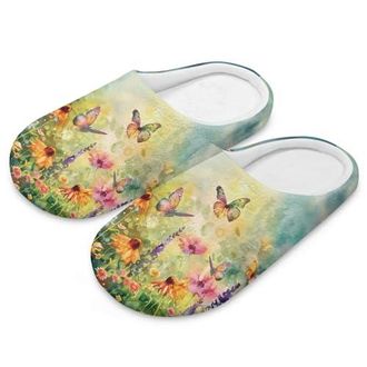 Coloranimal Pantoufles de spa pour femme - Pour chambre dh&ocirc;tes, maison - Bout ferm&eacute; - R&eacute;utilisable - Sandales dh&ocirc;tel, Fleur/papillon, 38.5/39.5 EU