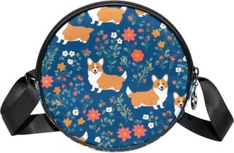 Generic Sac &agrave; bandouli&egrave;re rond pour femme, petit sac &agrave; bandouli&egrave;re Corgis avec fermeture &eacute;clair et bretelles r&eacute;glables style d&eacute;contract&eacute; pour femmes et filles