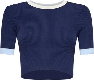 Silvian Heach Femme, Pulls, Bleu, Taille: 42 FR Maglia a maniche corte dettagli a contrasto