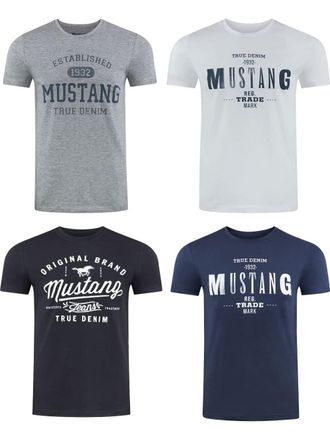 Mustang Jeans Tshirt Herren Baumwolle Regular Fit 4er Pack Set Rundhals Kurzarm Sommer Tee Shirt Logoprint, Größe:XXL, Farbe:Farbmix (P15)